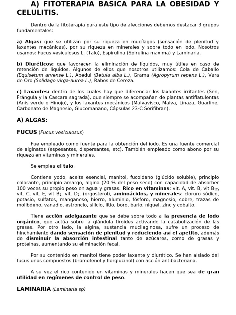 Fitoterapia para Obesidad y Celulitis | PDF | Magnesio | Hinojo