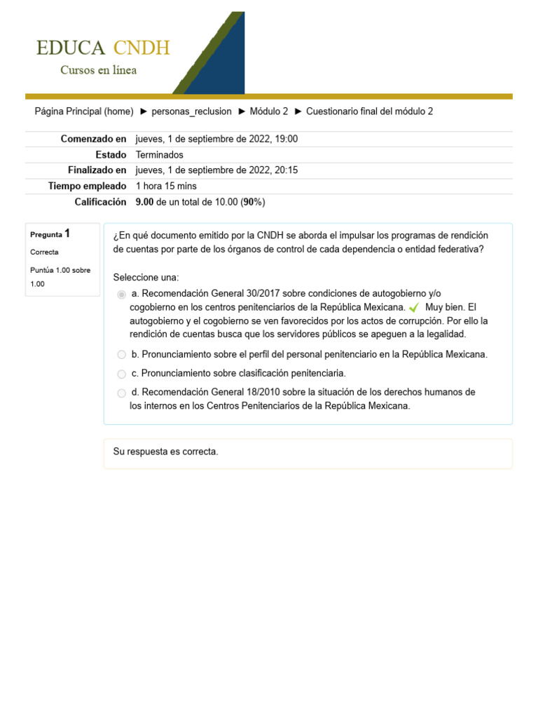 Cuestionario Final Del Módulo 2 CURSO PERSONAS EN RECLUSION | PDF | Prisión | Justicia