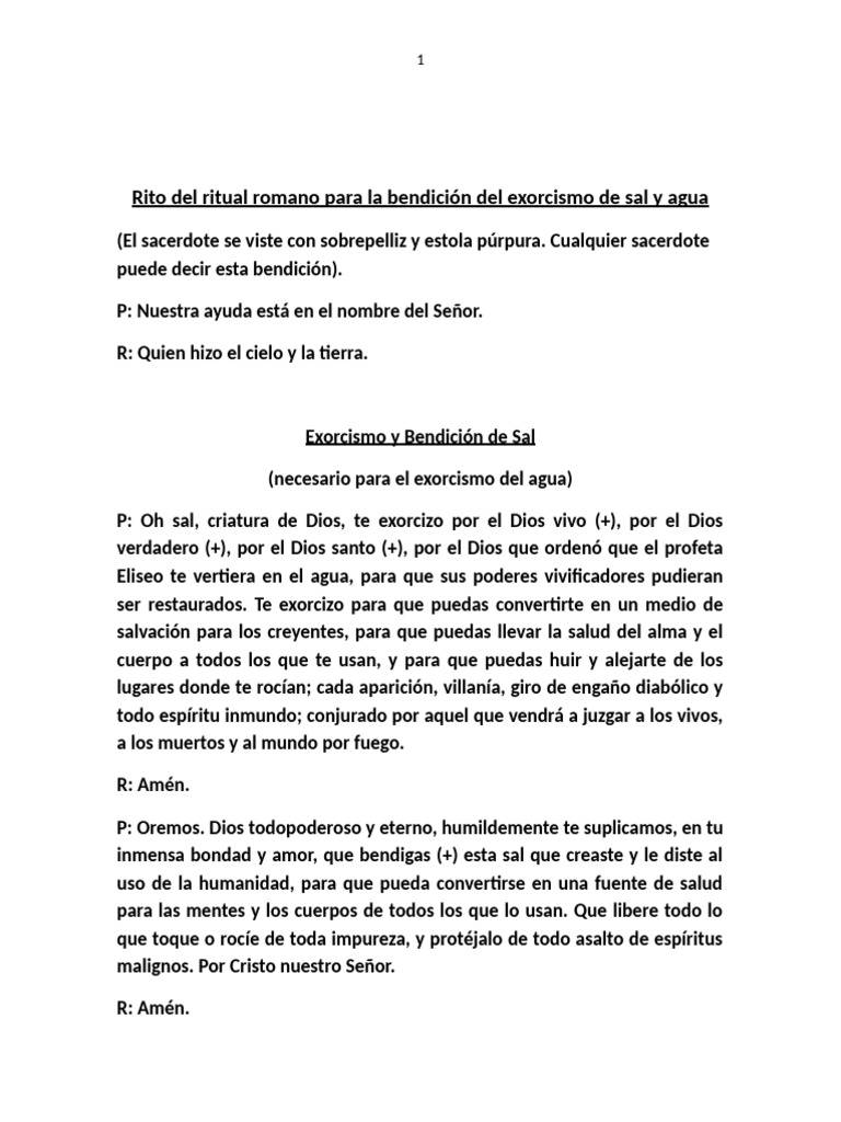 Rito Del Ritual Romano para La Bendición Del Exorcismo de Sal y Agua ...