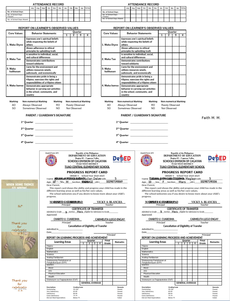 Grade V Progress Report Card 2024-2025 | PDF