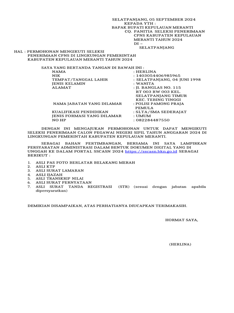 Contoh Lamaran Satpol PP | PDF