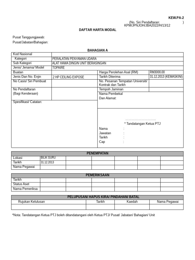 Kew - Pa-2-Daftar Harta Modal 2013 | PDF