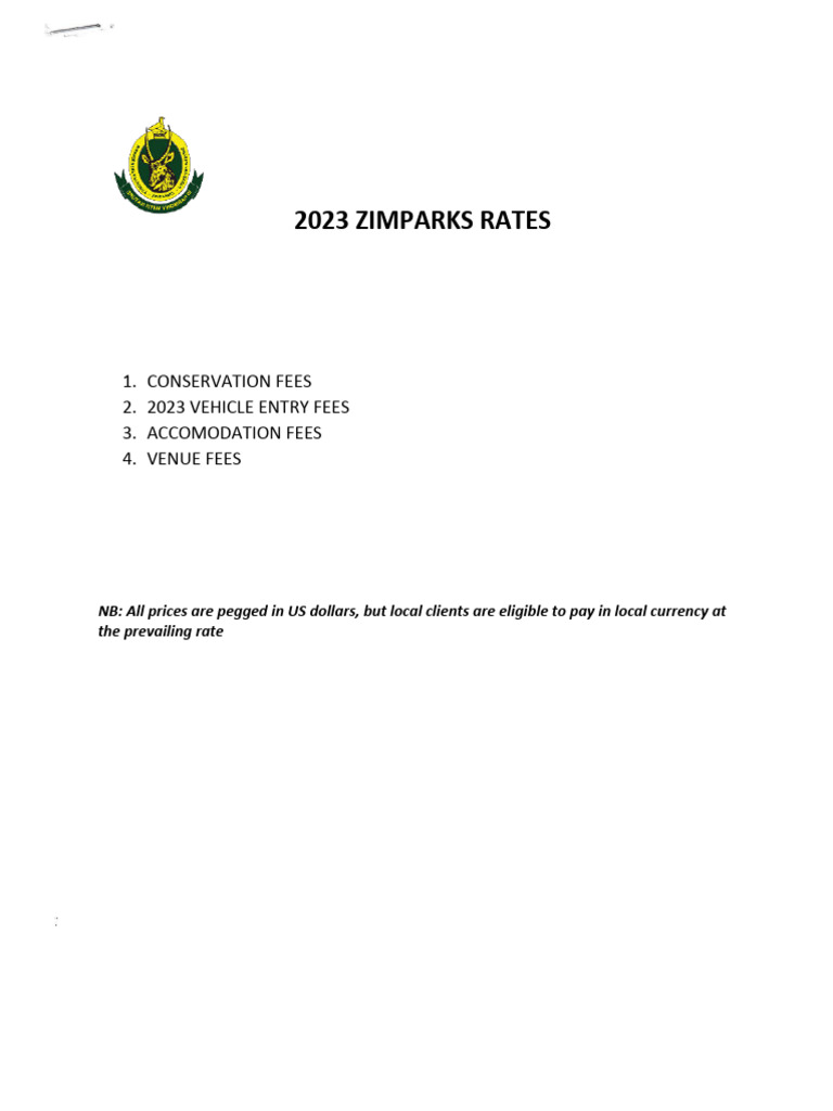 2023 Zimparks Rates 1 | PDF | Truck | Campsite