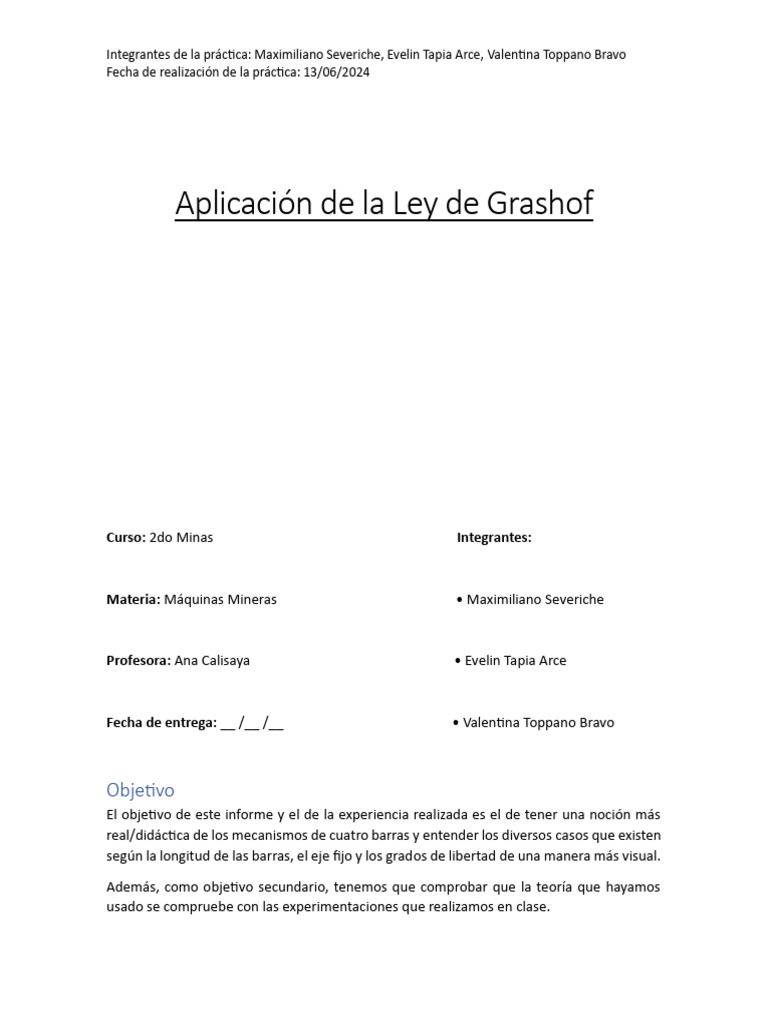 Aplicación de La Ley de Grashof-Informe | PDF | Cinemática | Ingeniería ...