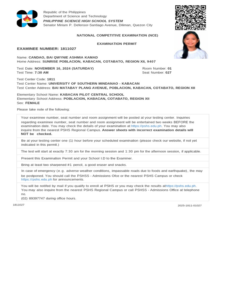 2025 1811 01027 Exam Permit | PDF | Career & Growth