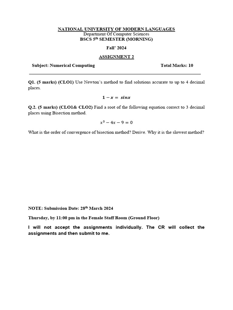 Numerical Computing Assignment 2 | PDF