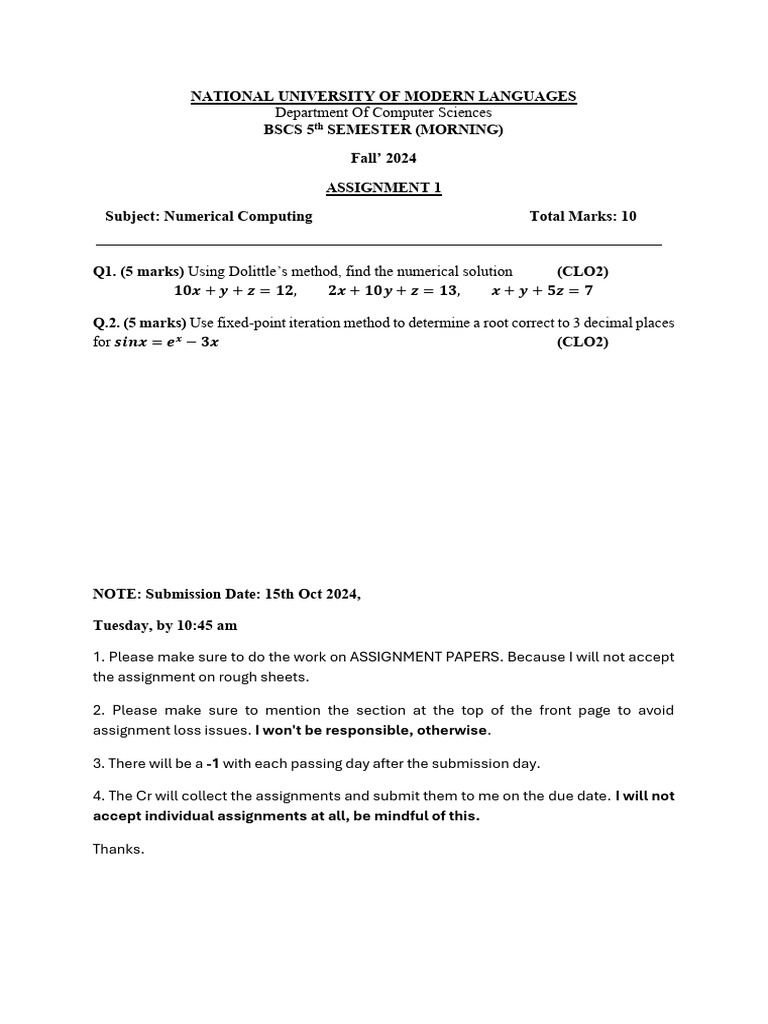 Numerical Computing Assignment 1 | PDF