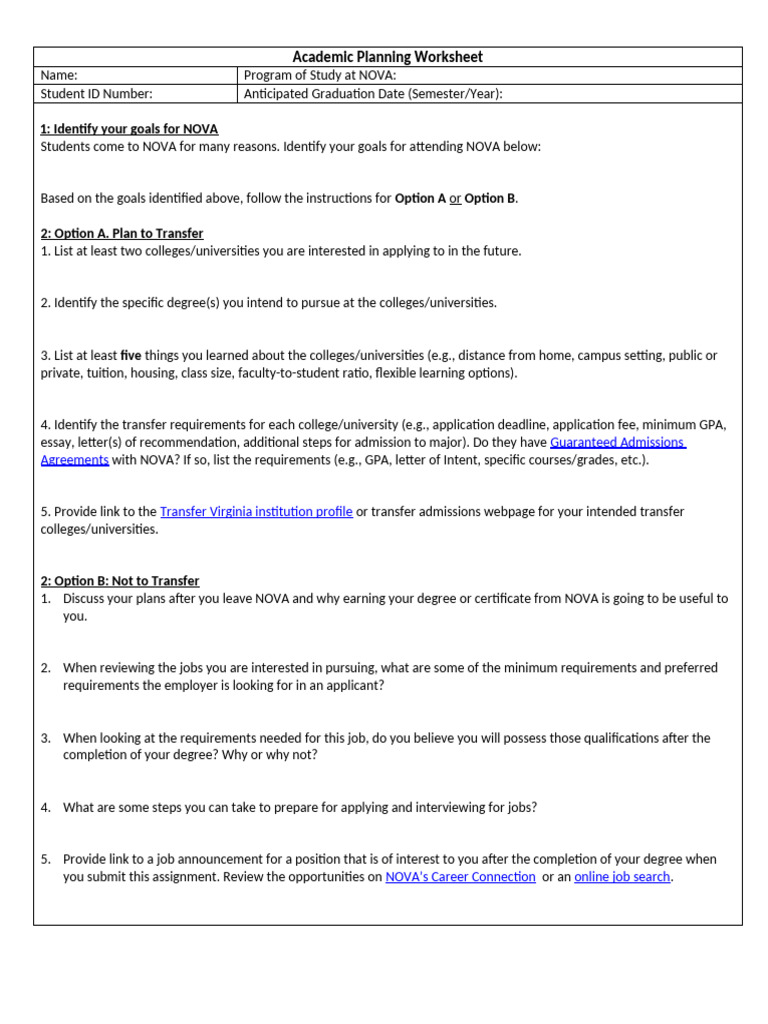 Academic Planning Worksheet | PDF