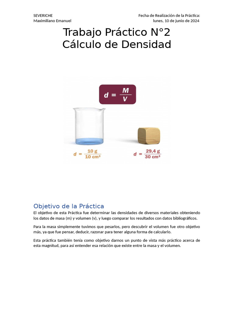 Trabajo Práctico N°2 - Cálculo de Densidad | PDF | Densidad | Masa