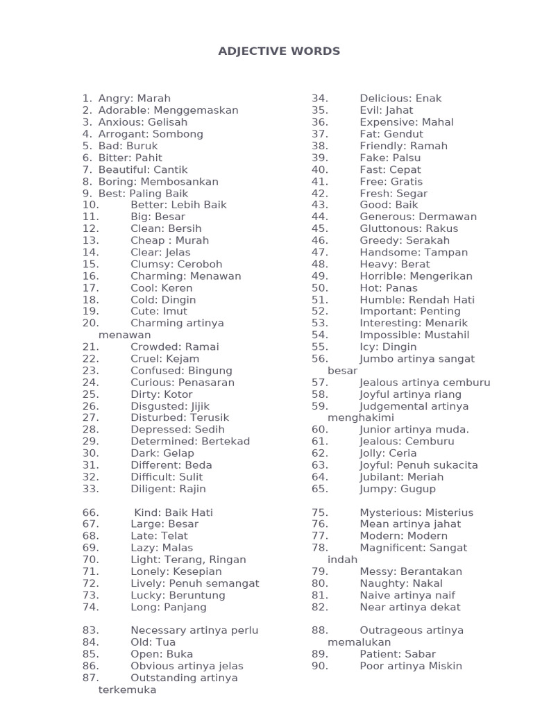 Daftar Kata Sifat Dan Kata Kerja | PDF | Syntax | Linguistics