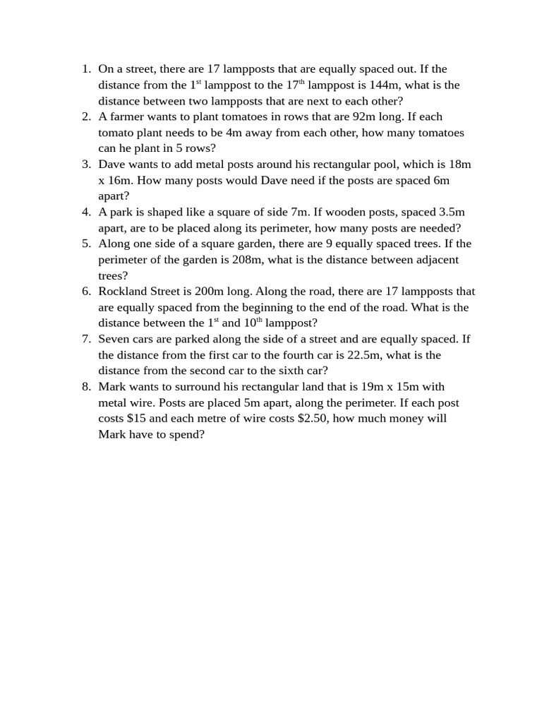 Spacing Calculations for Posts and Plants | PDF