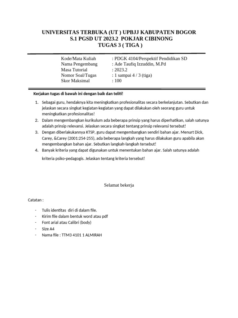 Soal TTM 3 Perspektif Pendidikan SD | PDF