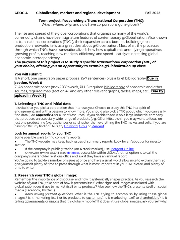 TNC Project - Description | PDF | Globalization