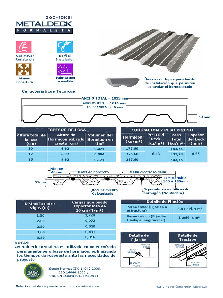 Especificaciones de Metaldeck Formaleta | PDF | Hormigón | Materiales