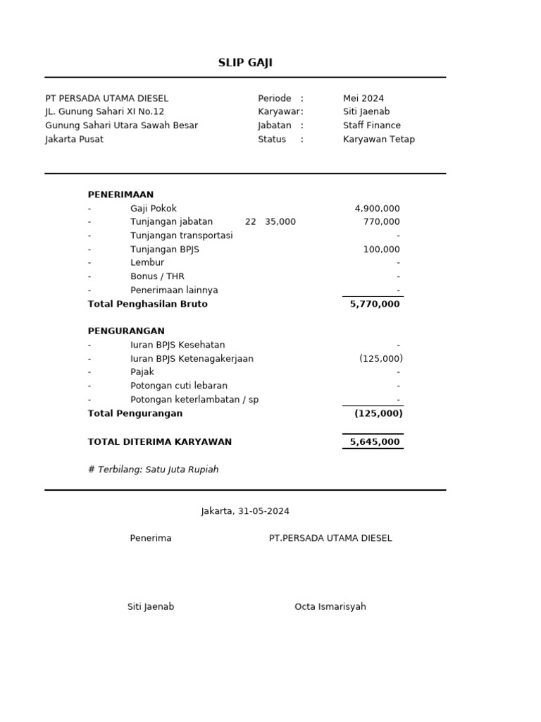 Contoh Slip Gaji | PDF