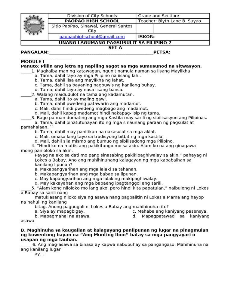 Filipino 7 SET A | PDF