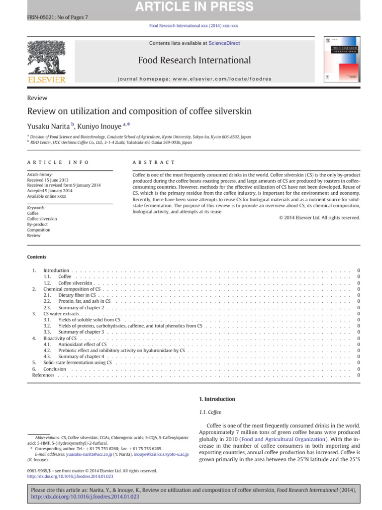 Review On Utilization and Composition of Coffee Silverskin | PDF ...
