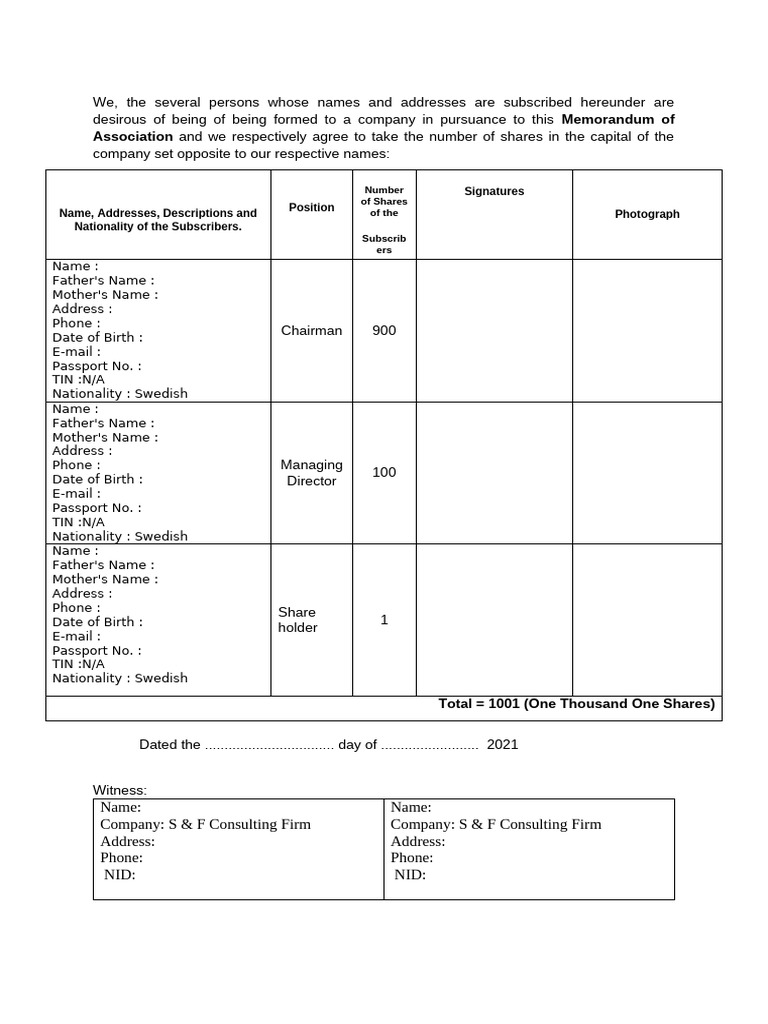 RJSC MoA Subscription-Form-IX | PDF | Government And Personhood