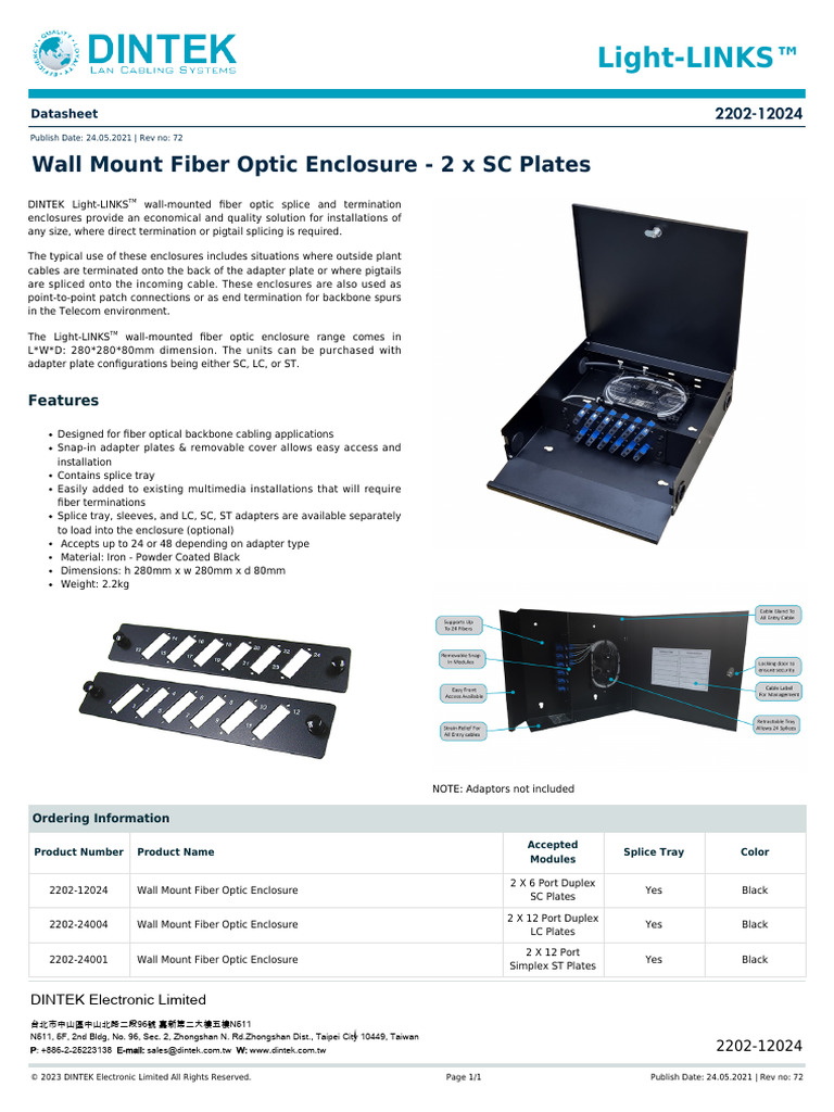 Light-LINKS™: Wall Mount Fiber Optic Enclosure - 2 X SC Plates | PDF ...