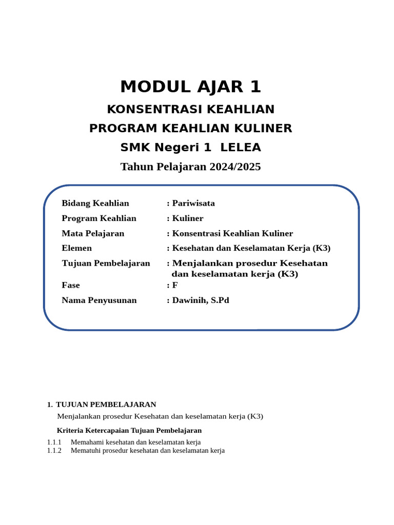 Modul Ajar K3 Fase F | PDF