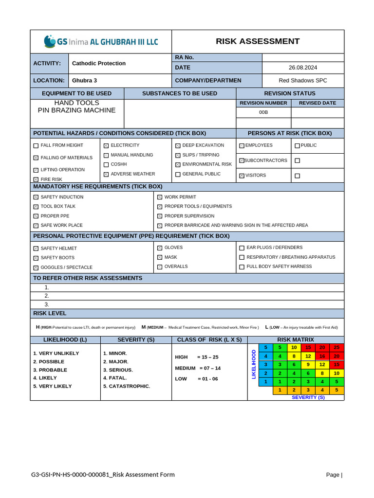 Cathodic Protection Risk Assessment Form | PDF | Personal Protective ...