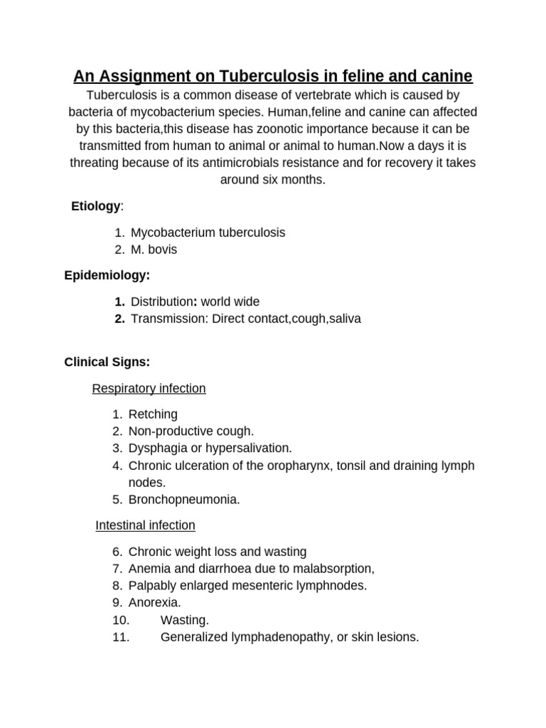 An Assignment On Tuberculosis in Dog | PDF | Tuberculosis | Infection