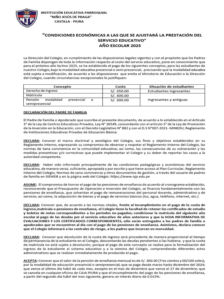 Condiciones Economicas IEPNJP 2025 | PDF | Pensión | Regulación