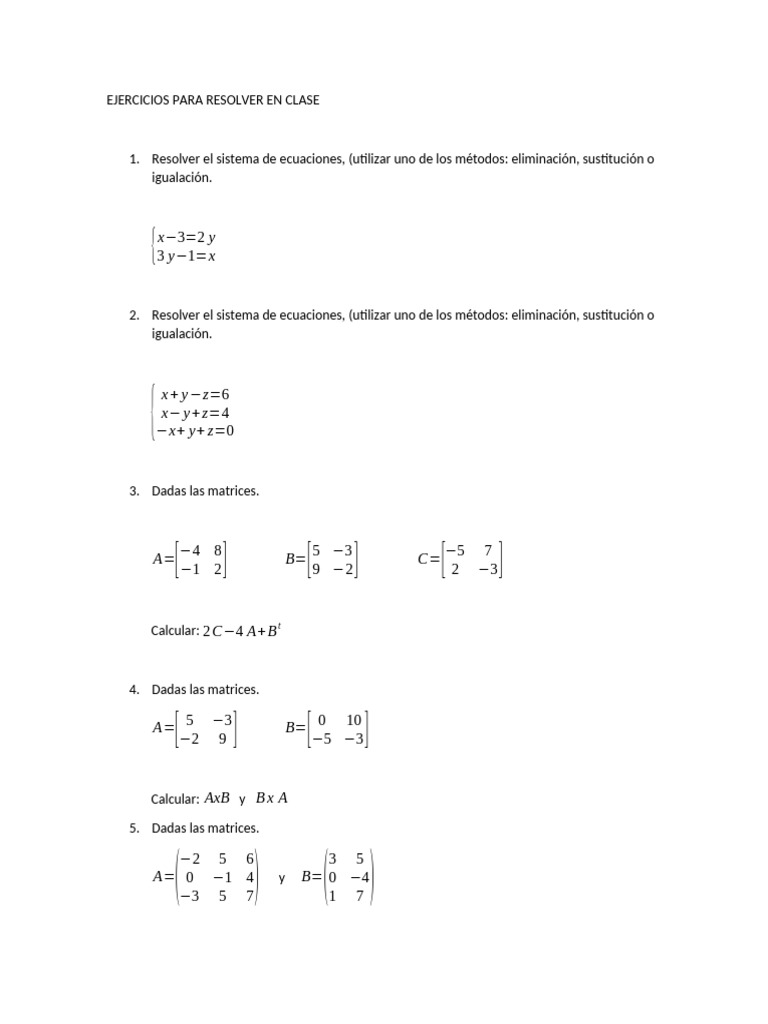 Ejercicios para Resolver en Clase - Dgeohh | PDF | Matemáticas | Álgebra