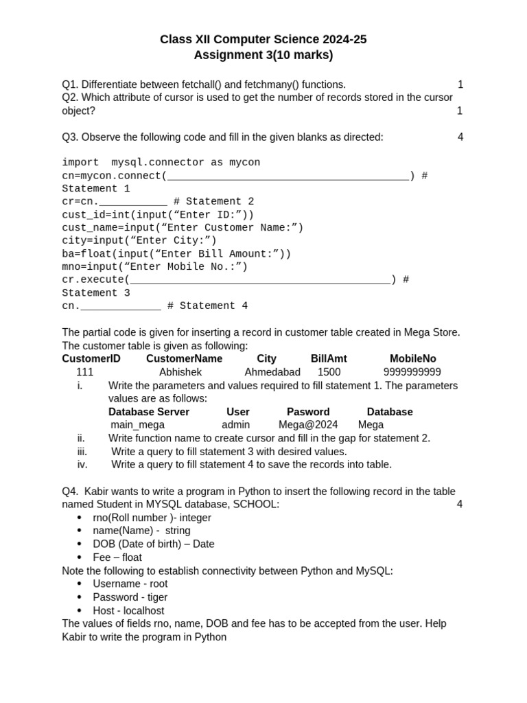 Class XII CS Assignment Guide | PDF | Computers