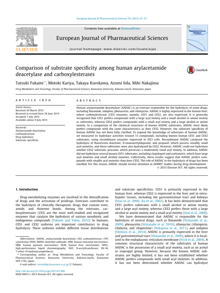 Comparison of Substrate Specificity Among Humans | PDF | Hydrolysis | Cytochrome P450