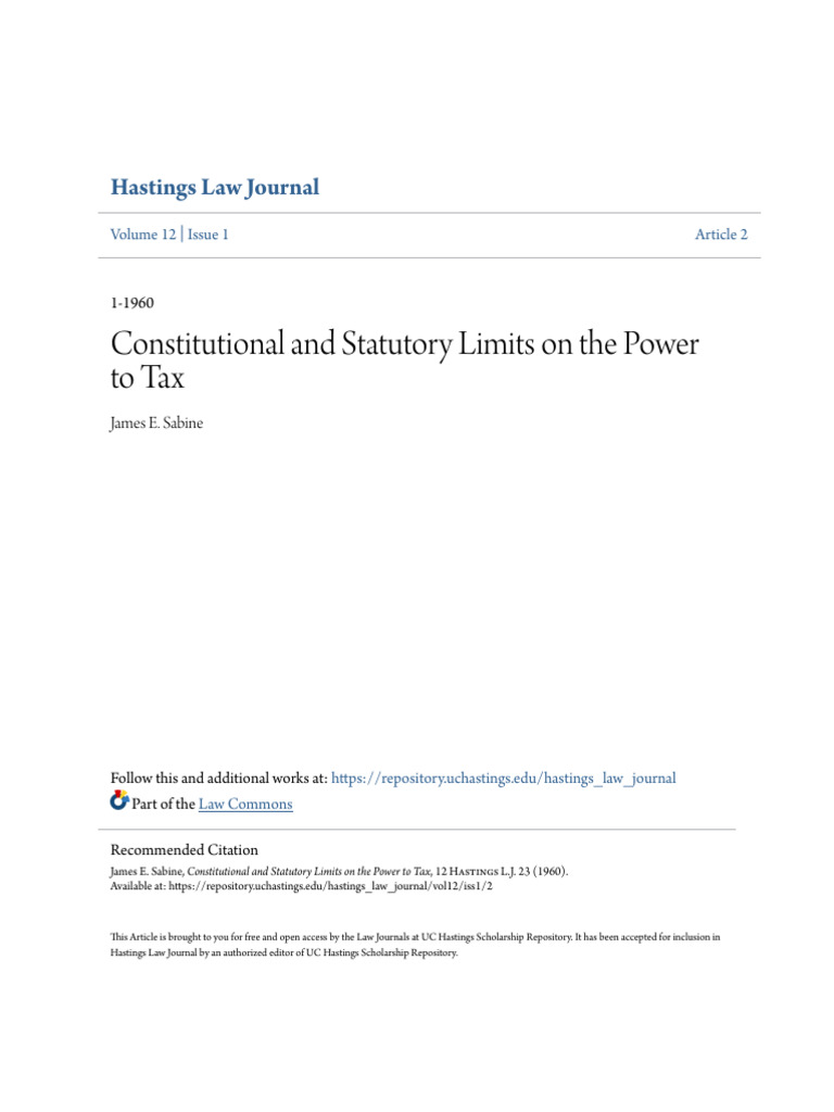 Constitutional and Statutory Limits On The Power To Tax | PDF ...
