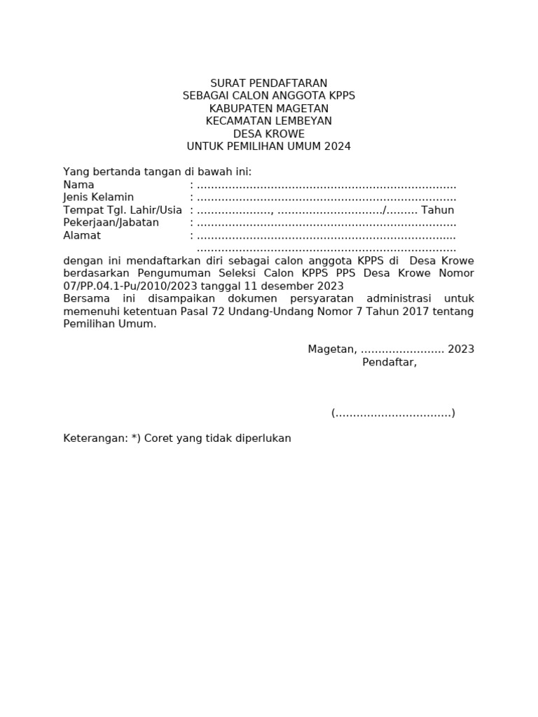 Formulir Pendaftaran KPPS | PDF | Olahraga & Rekreasi | Game & Aktivitas