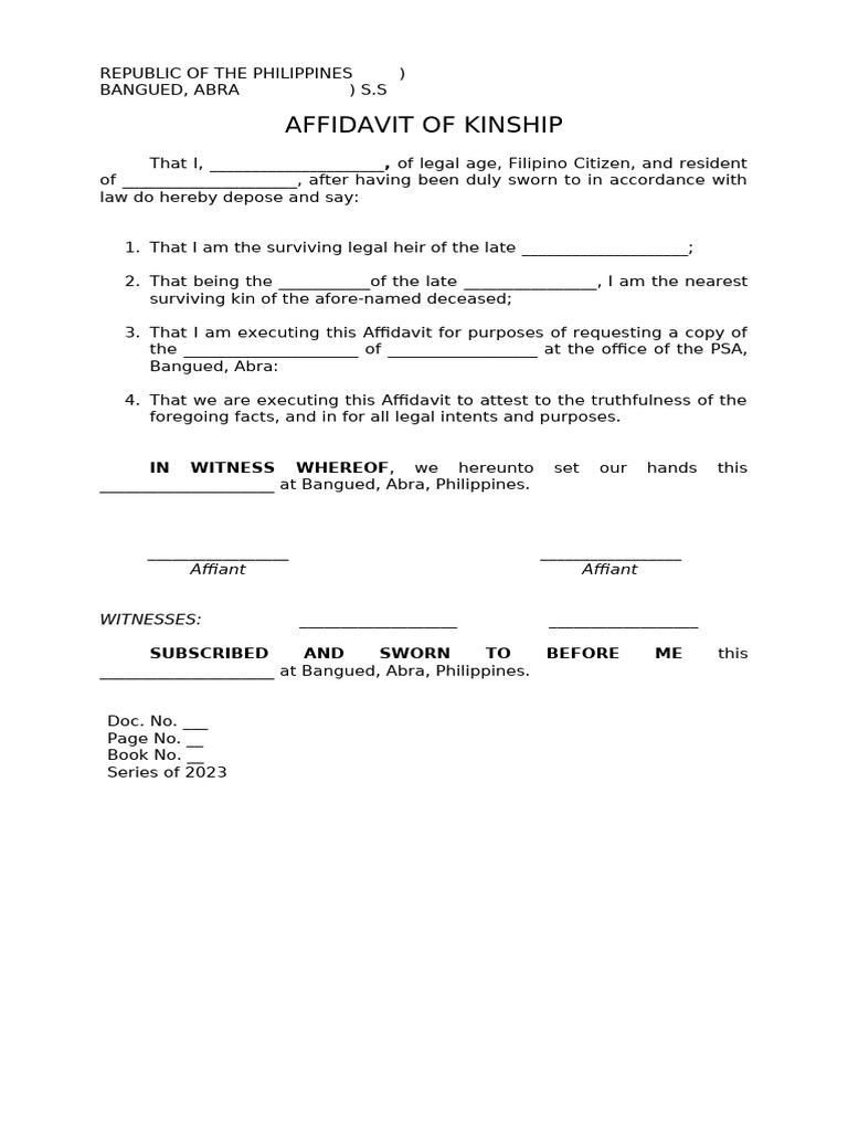 Affidavit of Kinship - Form | PDF | Social Science | Foreign Language Studies
