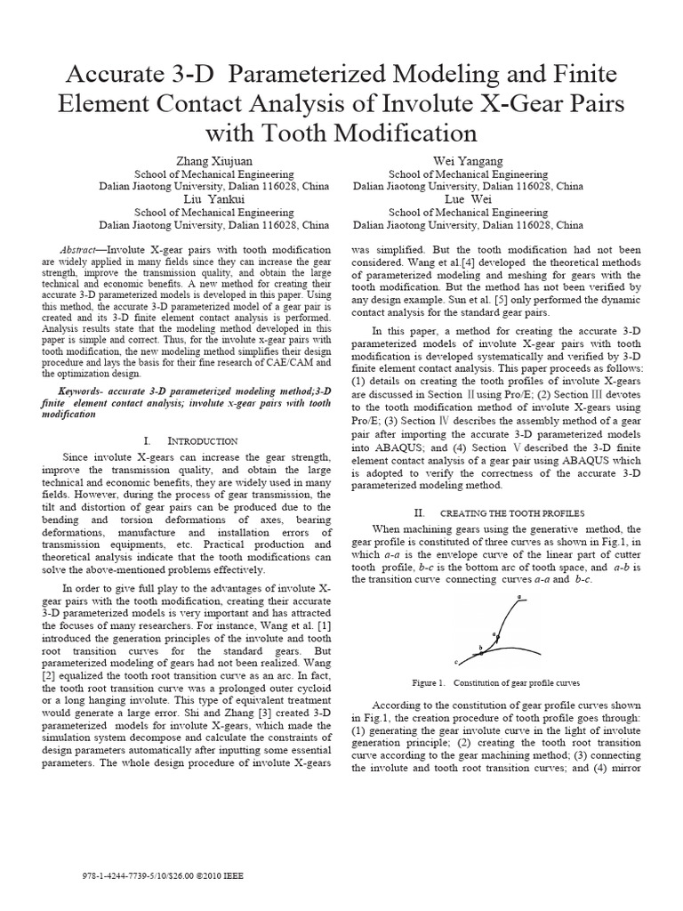 Accurate 3-D Parameterized Modeling and Finite | PDF | Gear | Finite Element Method