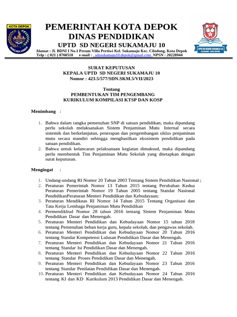 SK Tim Pengembang Kurikulum Ade Suprihatin | PDF