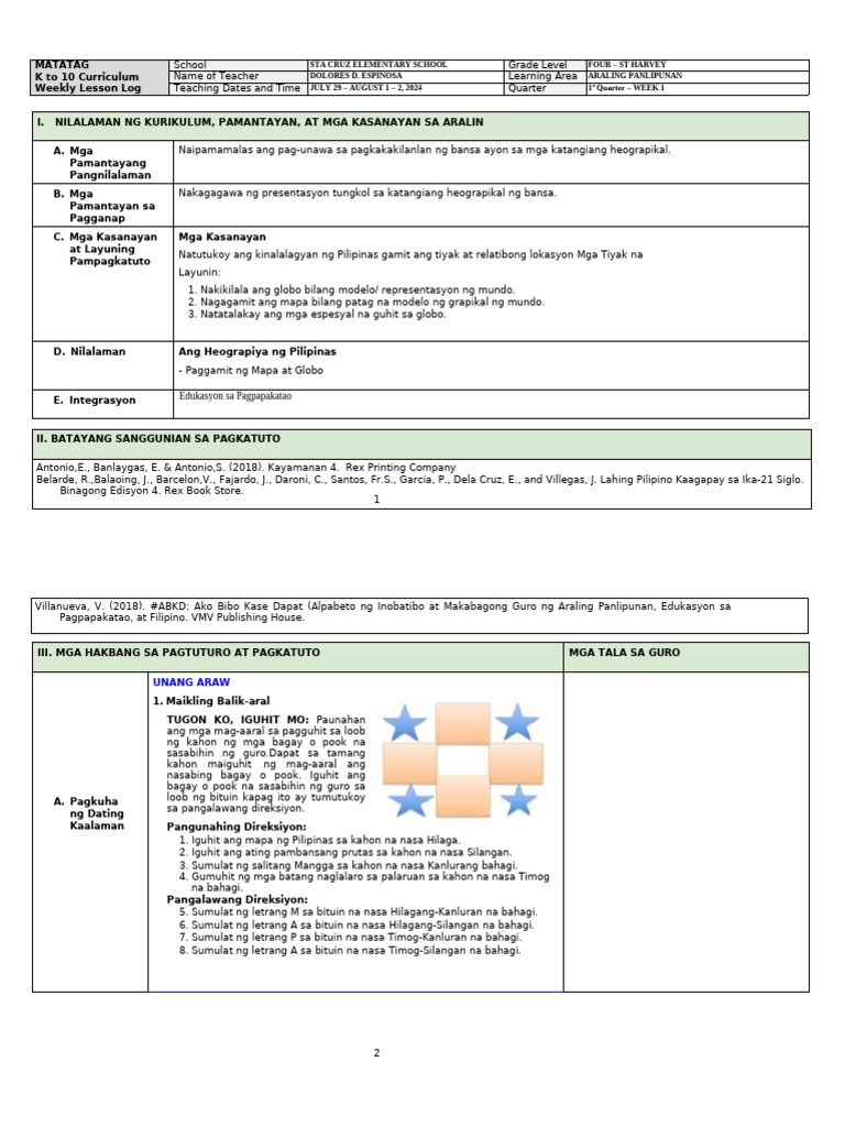 Q1 - LE - Araling Panlipunan 4 - Lesson 1 - Week 1 | PDF