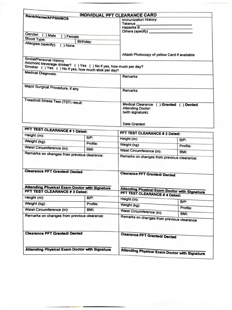 PFT Clearance Form | PDF