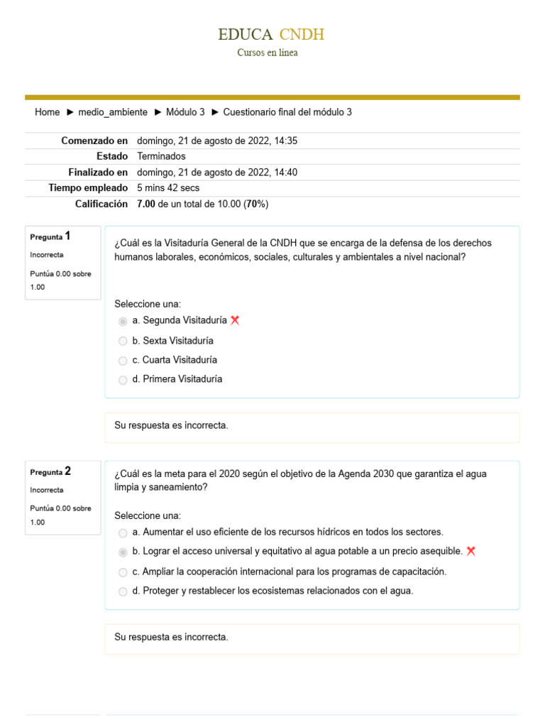 Cuestionario Final Módulo 3: Medio Ambiente | PDF | Agua | Destrucción ...
