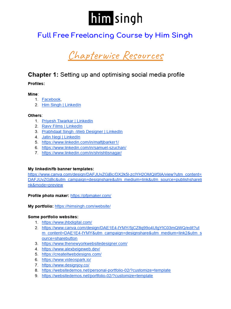 Free Freelancing Course Resources - Him Singh | PDF | Linked In | Web 2.0