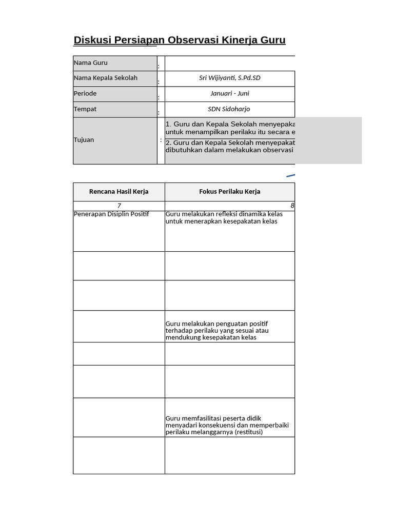 Format Formulir Observasi Kelas | PDF