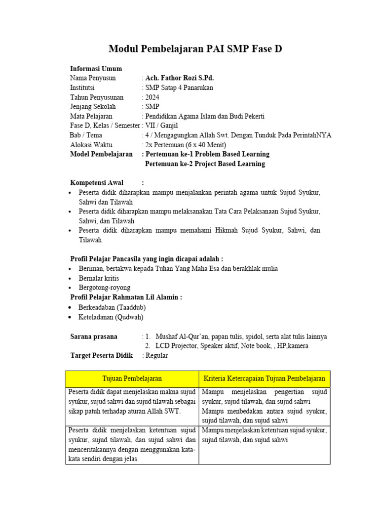 Modul Pembelajaran PBL Dan PJBL | PDF