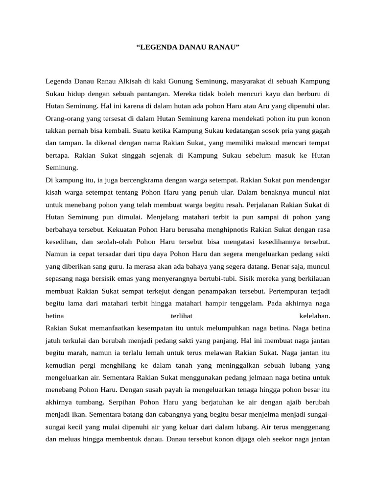 Legenda Danau Ranau dan Naga Emas | PDF | Sejarah | Agama & Spiritualitas