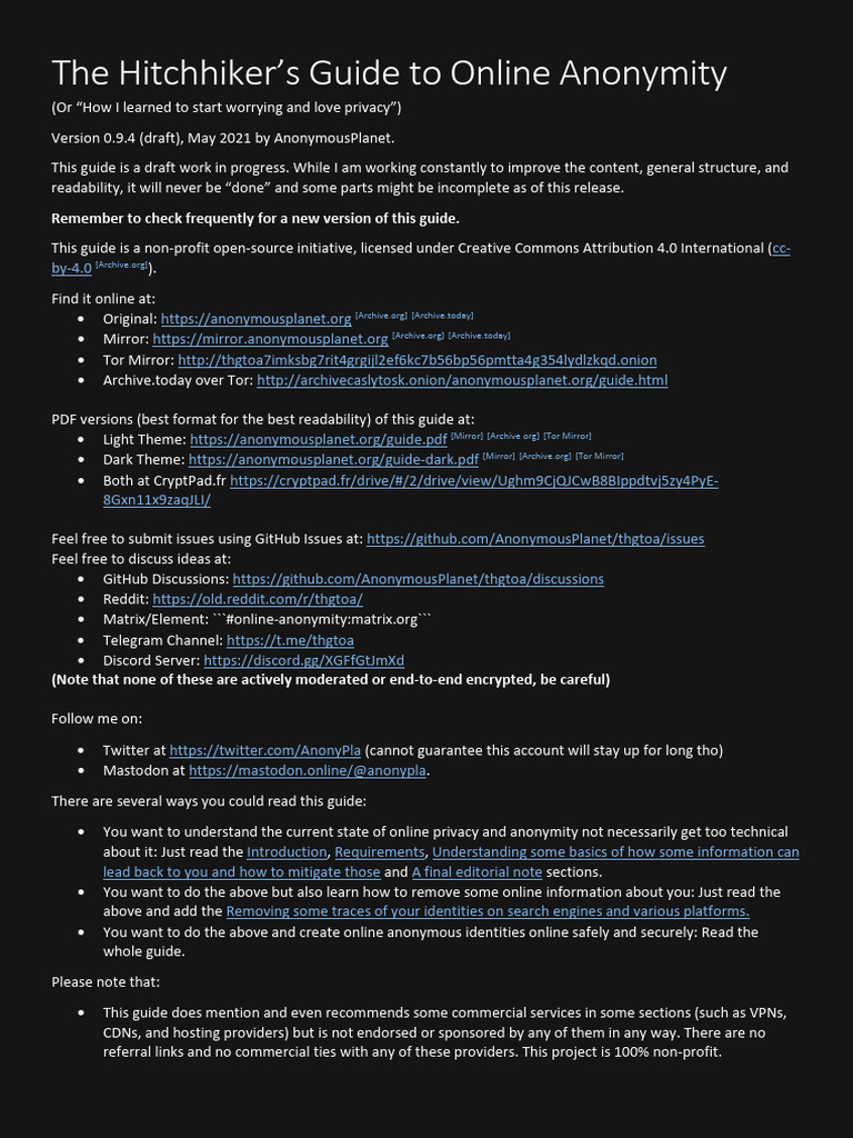 The Hitchhiker's Guide To Online Anonymity (Version 0.9.4) | PDF | Solid State Drive | Malware