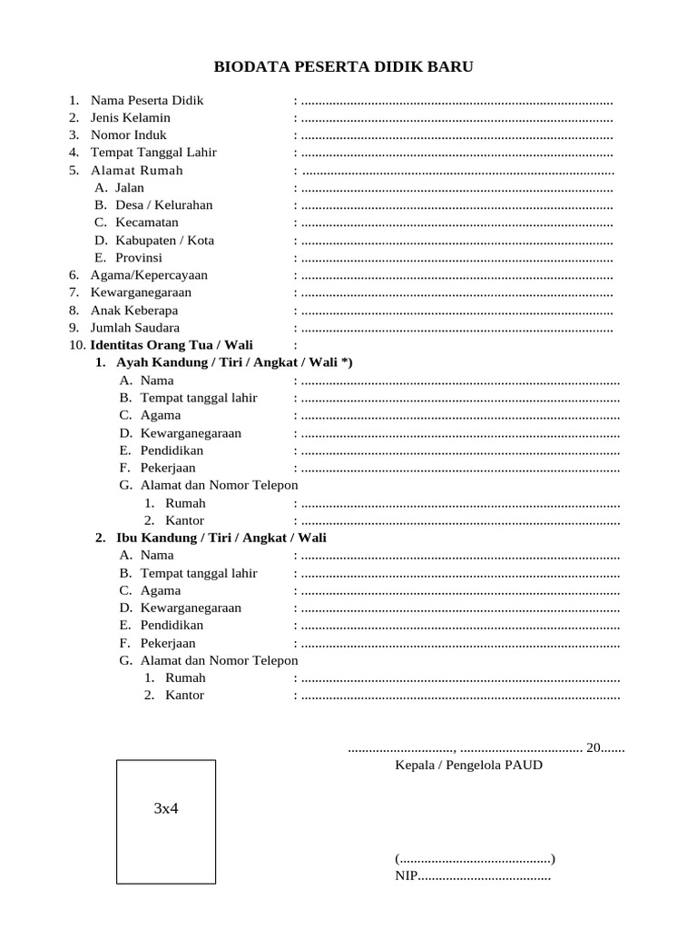 Formulir Biodata Peserta Didik | PDF