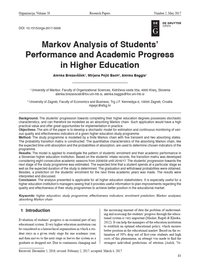 Markov Analysis of Student Progress | PDF | Markov Chain | Matrix ...