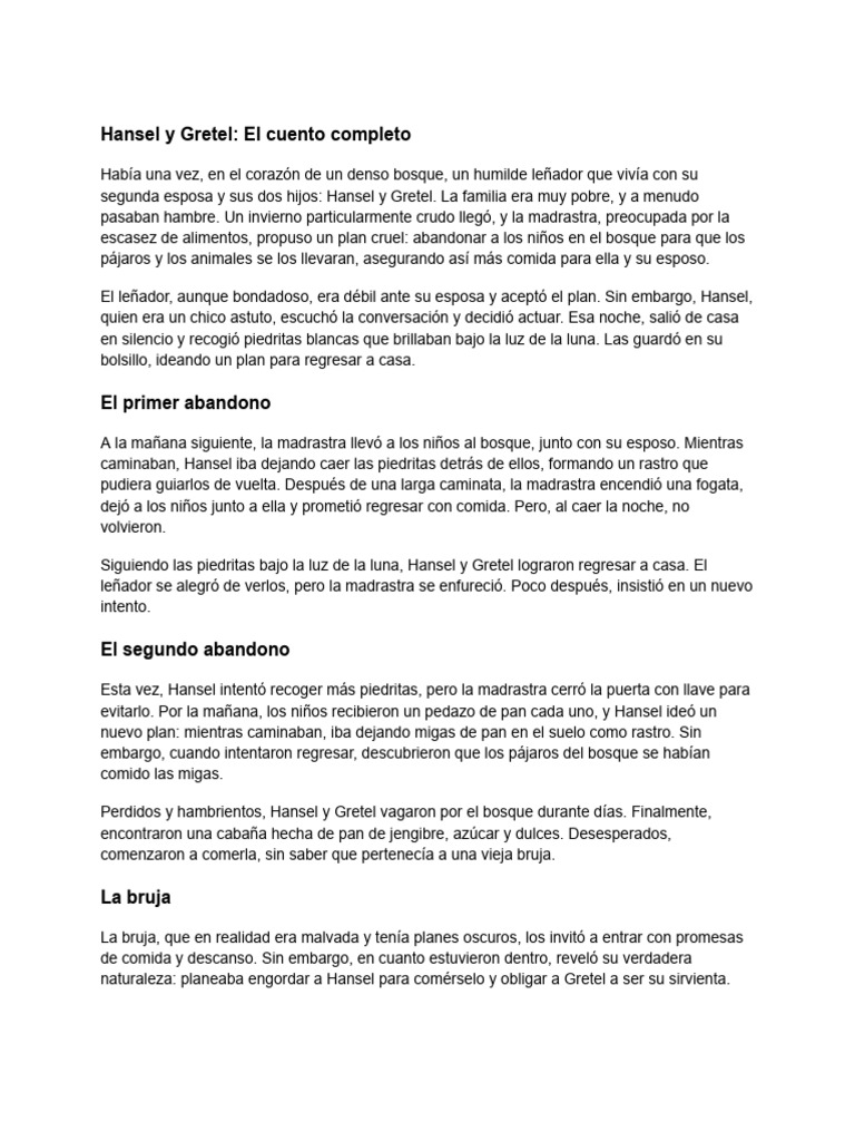 Hansel y Gretel: Cuento Completo | PDF | Hansel y Gretel
