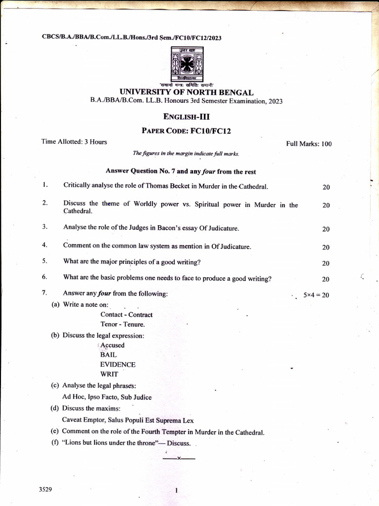 Ba-Bba-Bcom Ll.b-Iii-English Iii | PDF