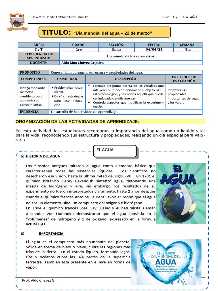 Sesión 2 - El Agua | PDF | Agua | Propiedades del agua