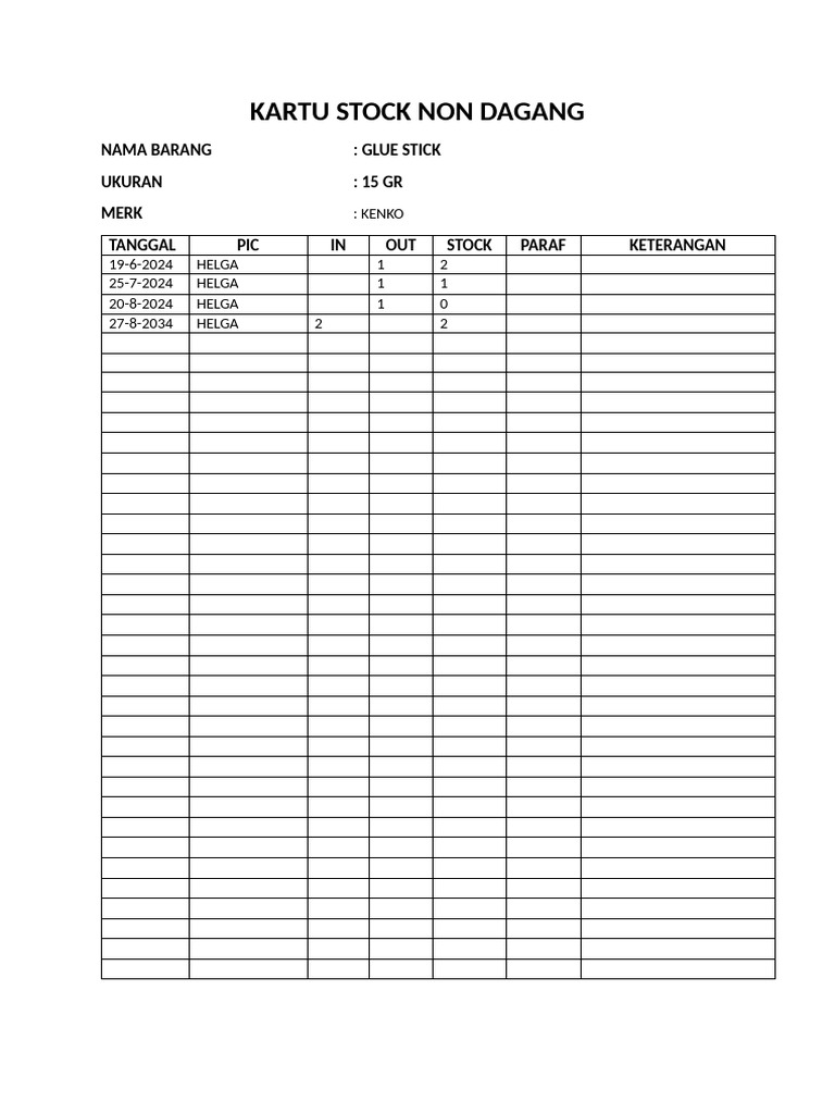 Kartu Stock Non Dagang Glue Stick Fac | PDF