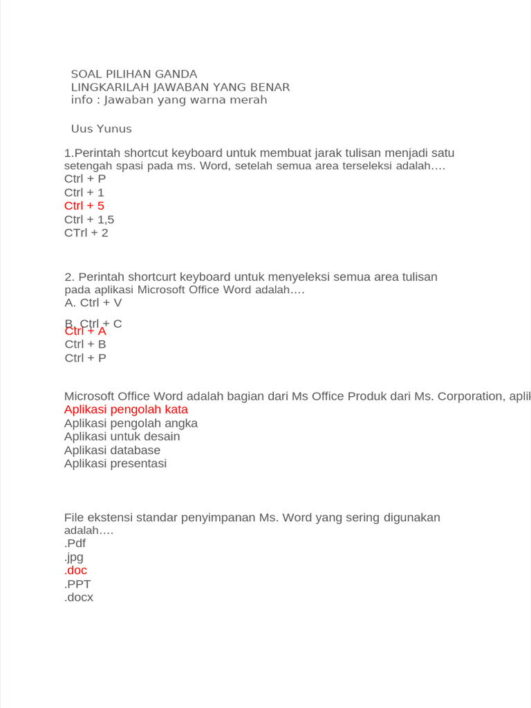 PDF Soal Dan Jawaban Soal Ms Office | PDF